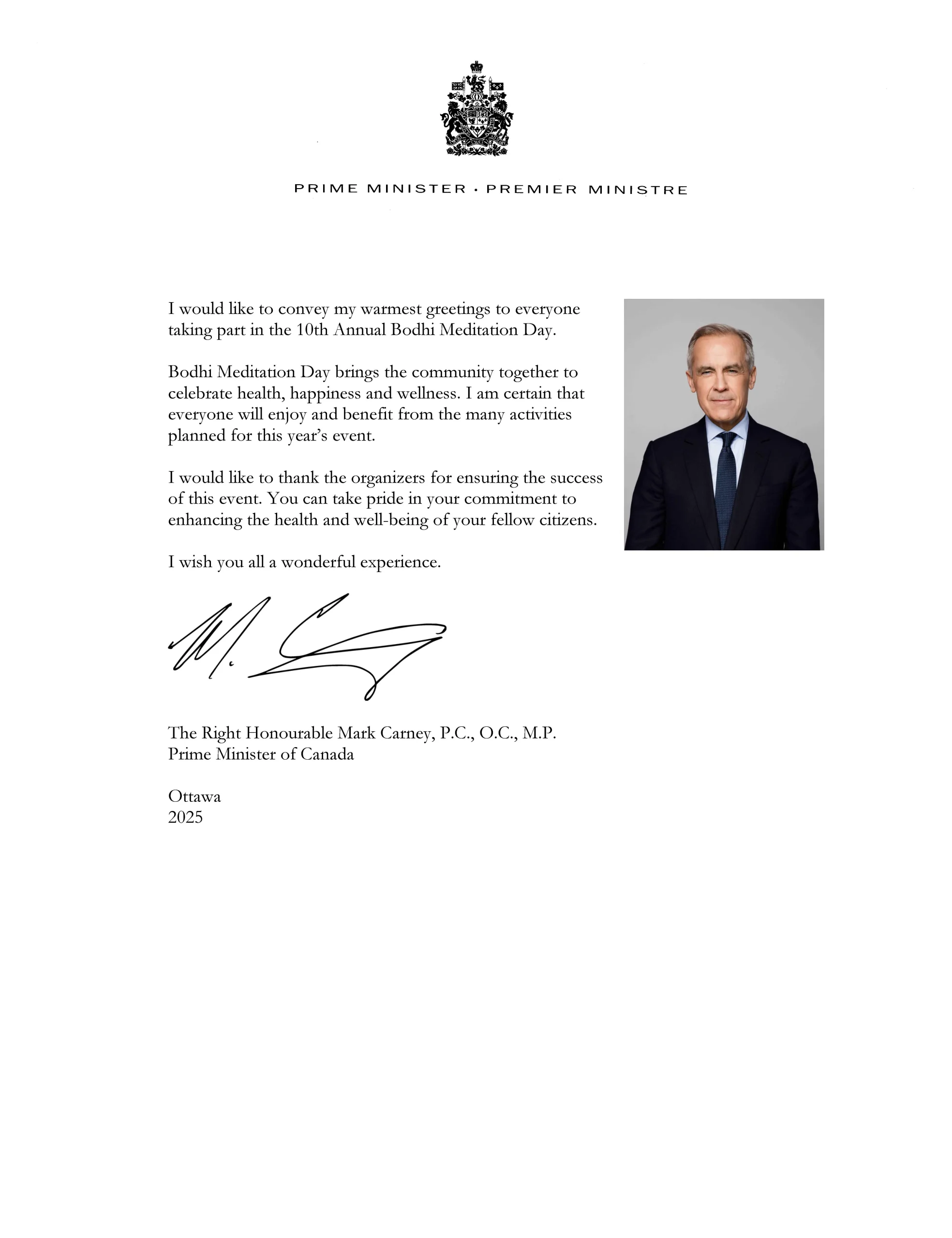 Congratulatory Letters for Bodhi Meditation’s 34th Anniversary | Bodhi ...